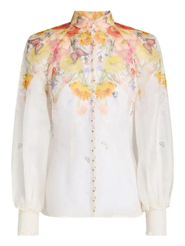 Zimmermann Floral-print Linen And Silk-blend Blouse - White
