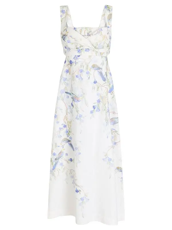 Zimmermann Floral-print Linen Midi Dress With Cutout - White