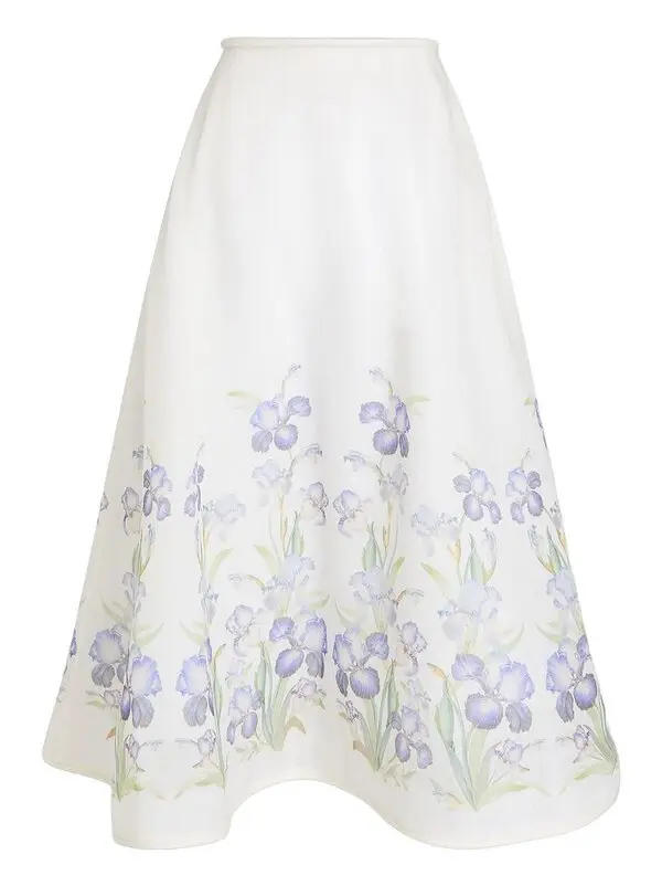 Zimmermann Floral-print Linen And Silk-blend Organza Maxi Skirt - Off-white