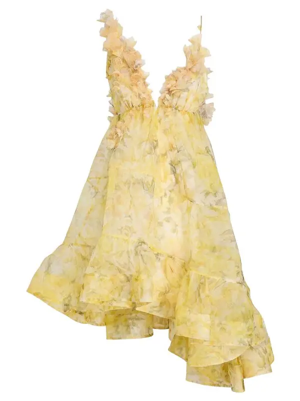 Zimmermann Floral Appliquéd Silk-organza Dress - Yellow
