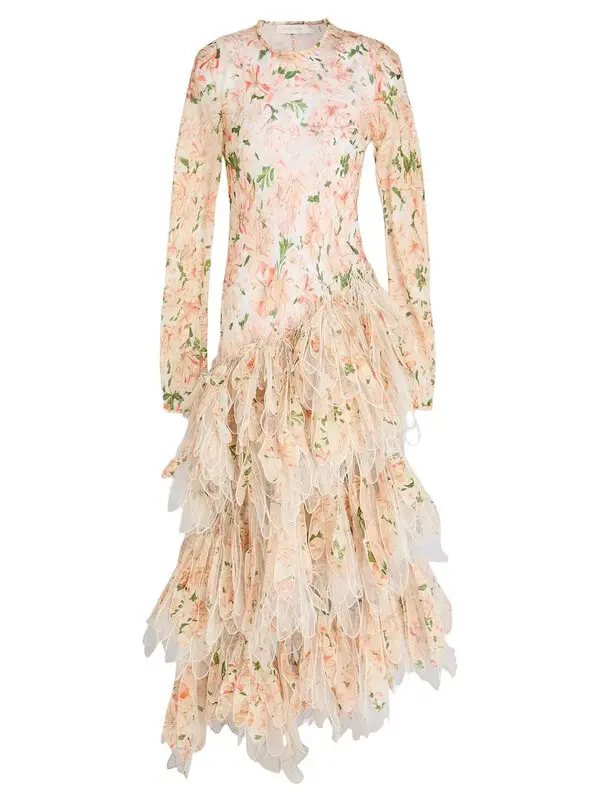 Zimmermann Floral-print Linen And Silk-blend Gauze Midi Dress - Pastel Orange