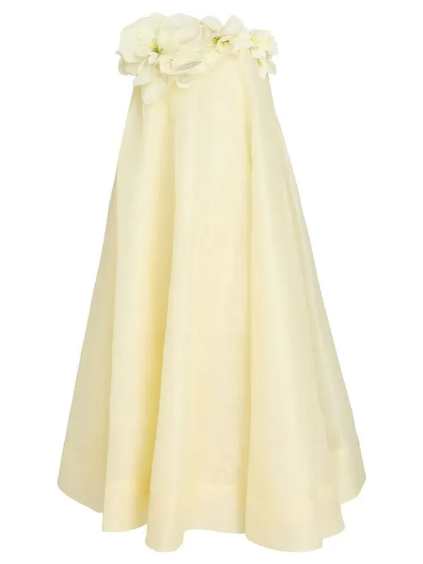 Zimmermann Strapless Floral-appliquéd Midi Dress - Pastel Yellow