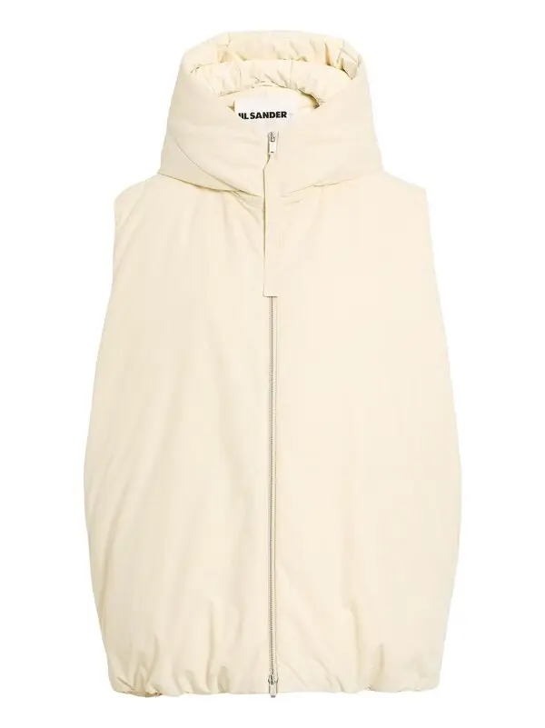 JIL SANDER Quilted Shell Hooded Down Vest - Cream