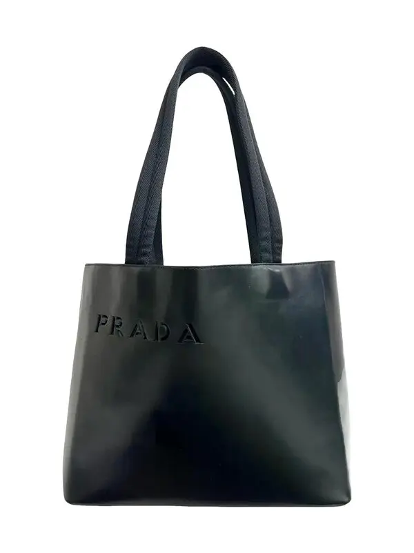 Prada Spazzolato Leather Laser Cut Logo Tote Bag - Black
