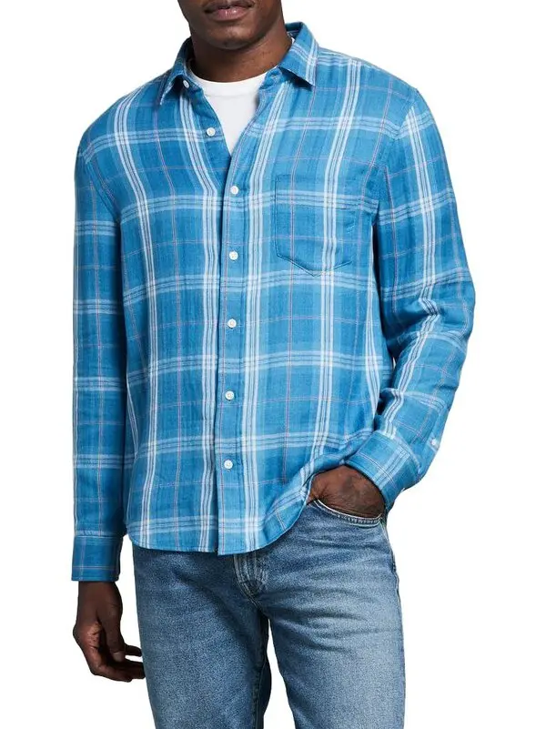 Billy Reid Cypress Plaid Double Face Cotton Button-up Shirt - Washed Indigo