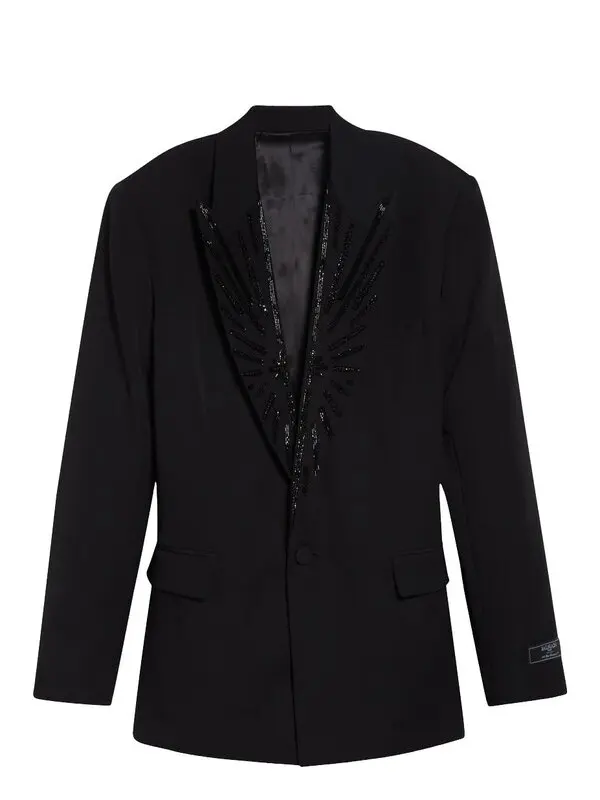 Balmain Crystal Beaded Wool Jacket - Eap Black/black