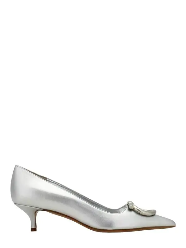 FERRAGAMO Maxi Gancini Metallic Leather Pumps - Silver