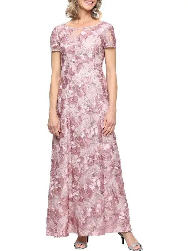 Alex Evenings Embellished Soutache A-line Evening Gown - Rose