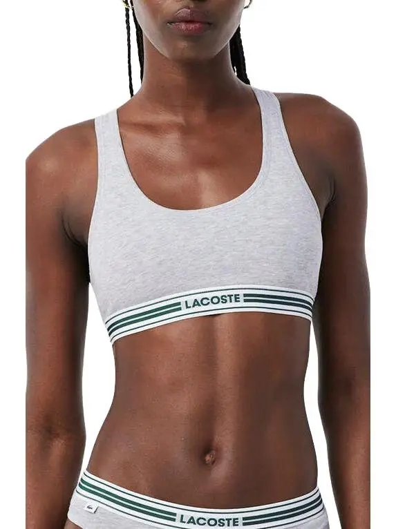 Lacoste Racerback Padded Stretch Cotton Bralette - Silver Chine