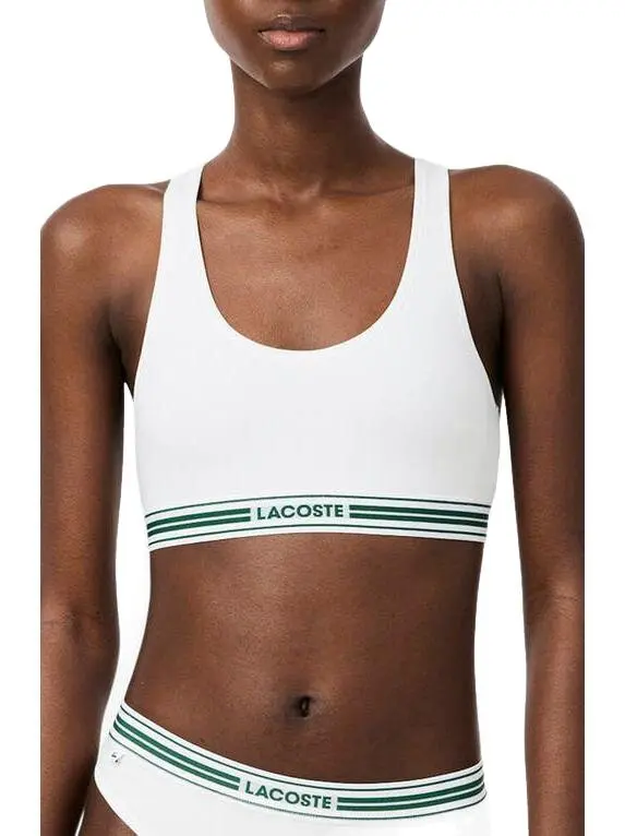 Lacoste Racerback Padded Stretch Cotton Bralette - White