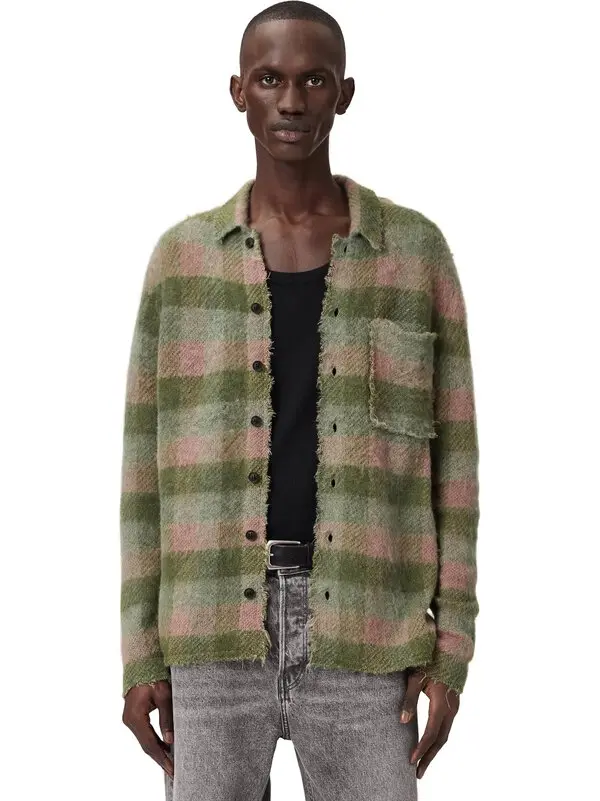 ALLSAINTS Adler Jacquard Plaid Cardigan - Sunbaked Pink