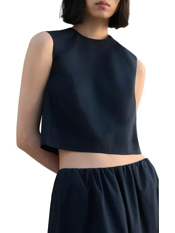 Mango Back Button Cotton Top - Navy