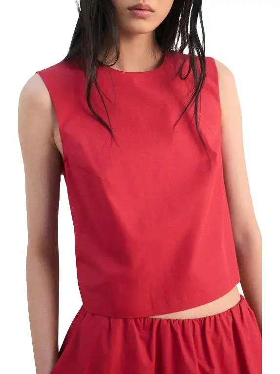 Mango Back Button Cotton Top - Red