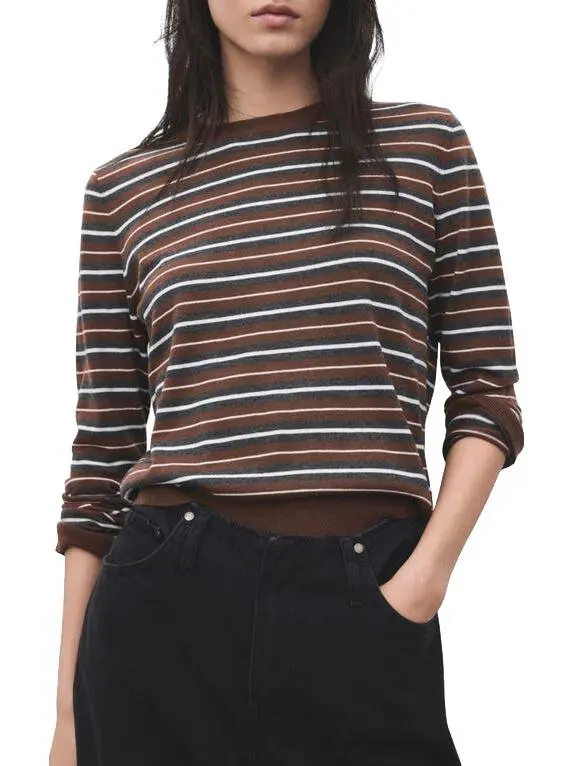 Mango Striped Crewneck Sweater - Caramel