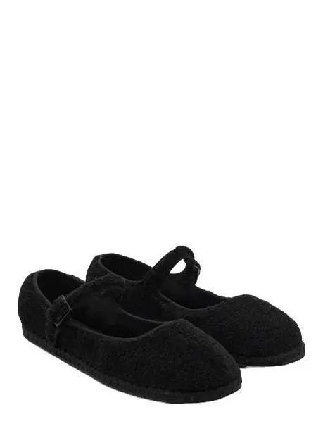 Mango Faux Shearling Ballerina Flat - Black
