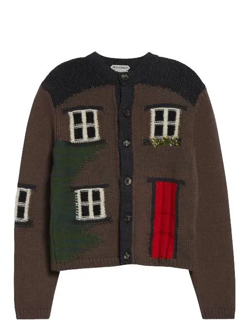 JW Anderson House Intarsia Wool Cardigan - Chestnut