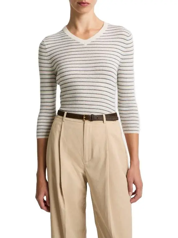 Vince Stripe Cashmere & Silk Sweater - Clearwater/bark Comb