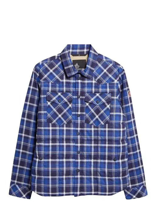 Moncler Gelt Plaid Stretch Cotton Down Shirt Jacket - Navy Check