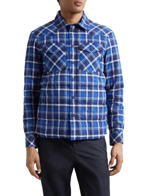 Moncler Gelt Plaid Stretch Cotton Down Shirt Jacket - Navy Check