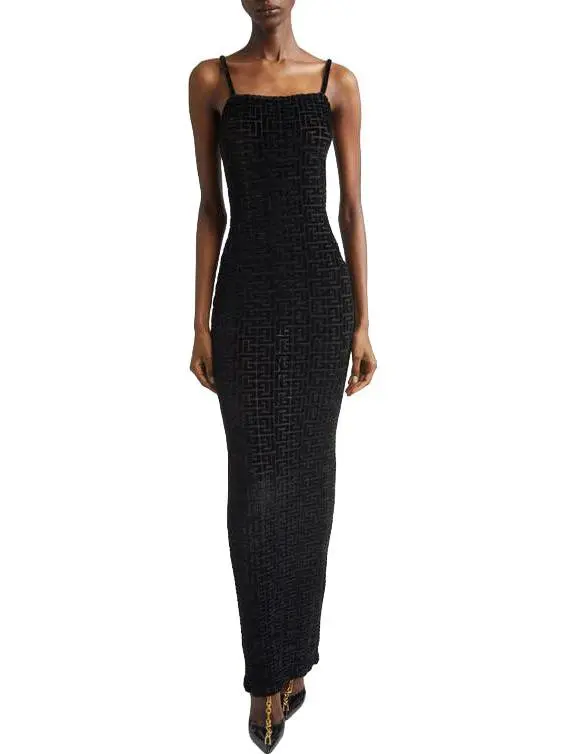 Balmain Monogram Velvet Jacquard Dress - Eap Black/black