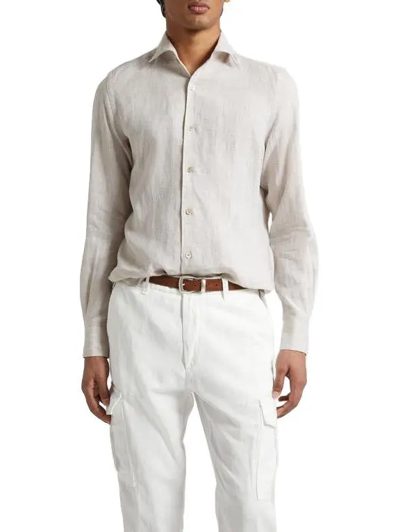 Eleventy Linen Button-up Shirt - Sand