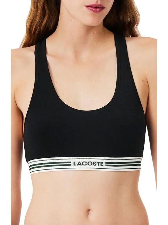 Lacoste Racerback Padded Stretch Cotton Bralette - Black