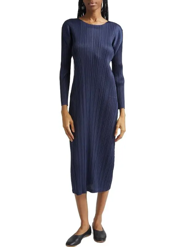 Issey Miyake Monthly Colors January Pleated Midi Dress - Dark Navy