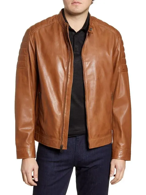 Cole Haan Racer Leather Jacket - Camel