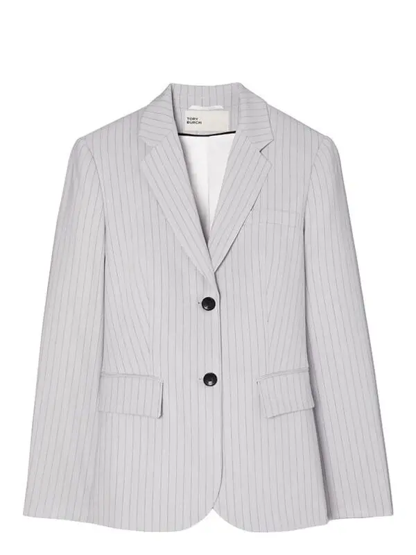 Tory Burch Viscose And Wool Blazer - Dark Gray Pinstripe