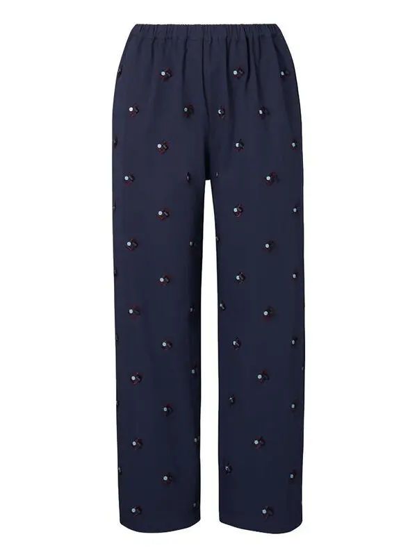 Tory Burch Embellished Cotton Pant - Medium Navy