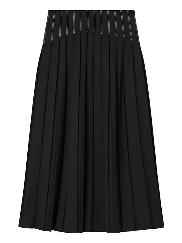 Tory Burch Wool Twill Pleated Skirt - Black