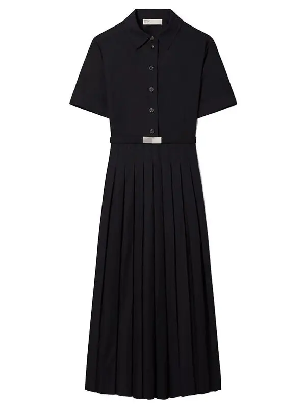Tory Burch Pleated Poplin Shirt Dress - Black