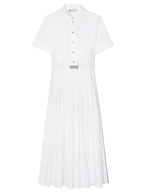 Tory Burch Pleated Poplin Shirt Dress - White