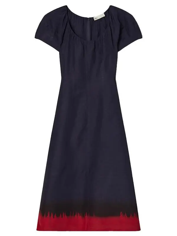 Tory Burch Balloon Sleeve Viscose Dress - Medium Navy/red