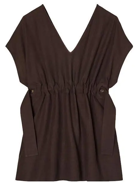 Tory Burch Belted Linen Mini Dress - Dark Brown