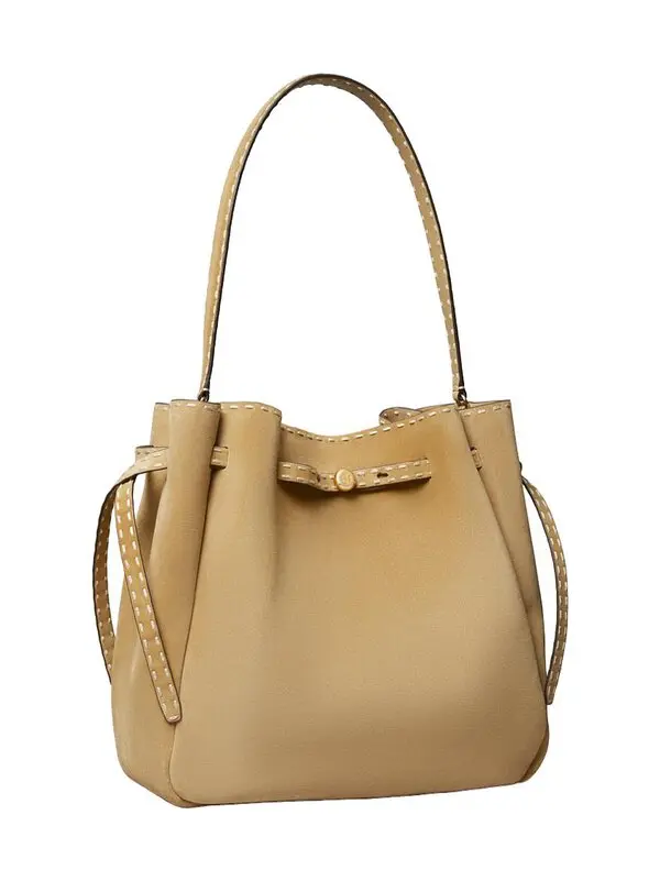 Tory Burch Large Romy Suede Pick Stitch Bucket Bag - Butter