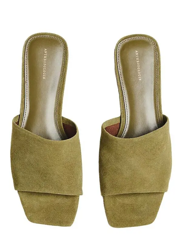 Anthropologie Leather Slide Sandals - Moss Suede
