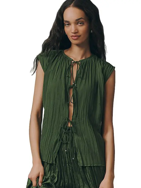 Scotch & Soda Sleeveless Tie-front Pleated Top - Garden Green