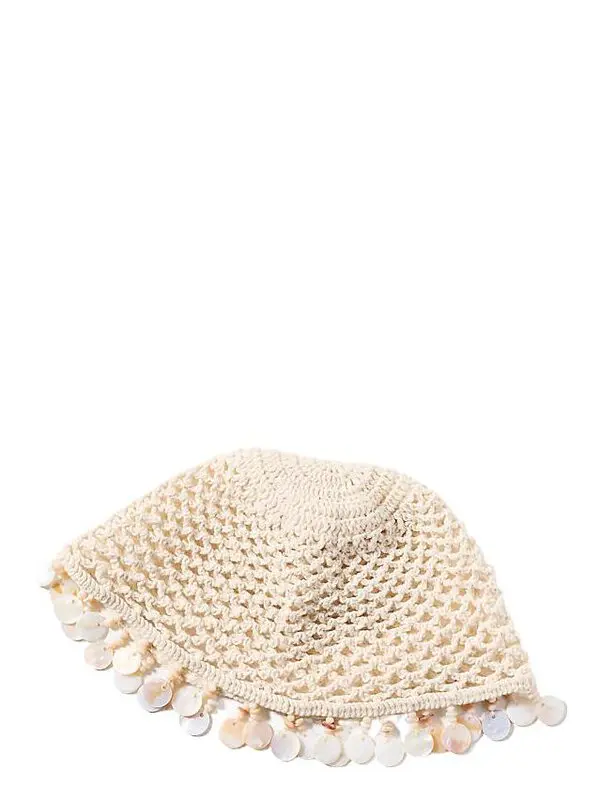 Anthropologie Fringed Crochet Cap - Ivory