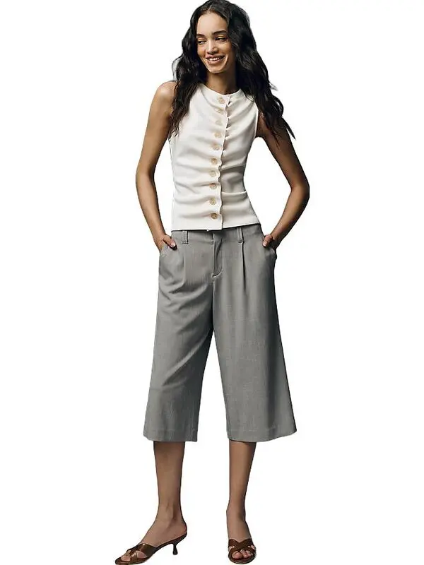 Maeve Pleated Cropped Trousers - Heather Grey