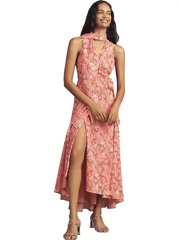 HUTCH Wrap Scarf Midi Dress - Pink Floral