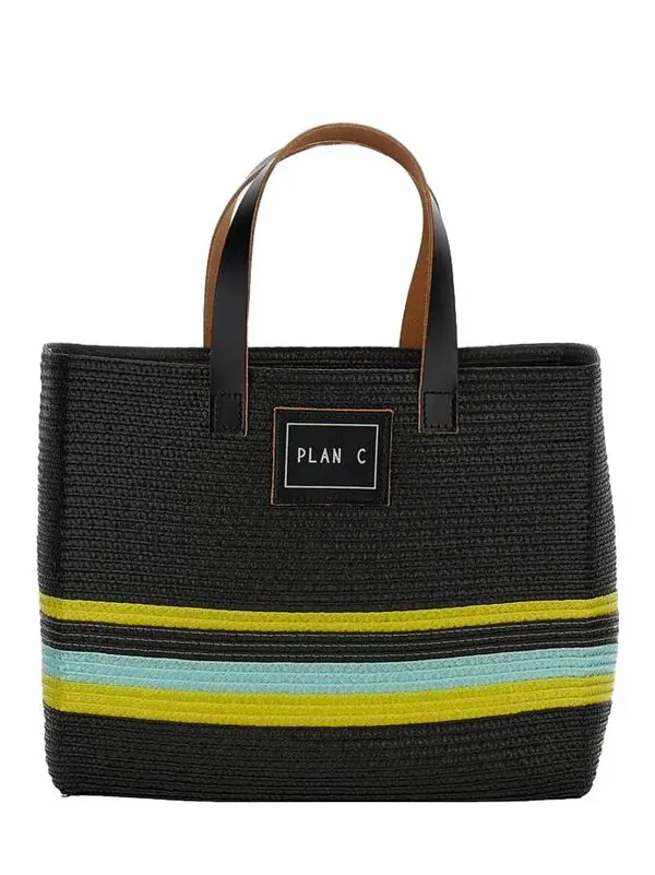 Plan C Small Raffia Tote - Black