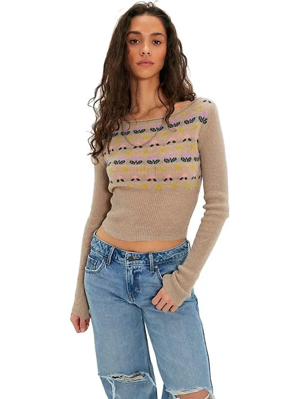 Free People Julep Knit Pullover - Cobblestone Path Combo