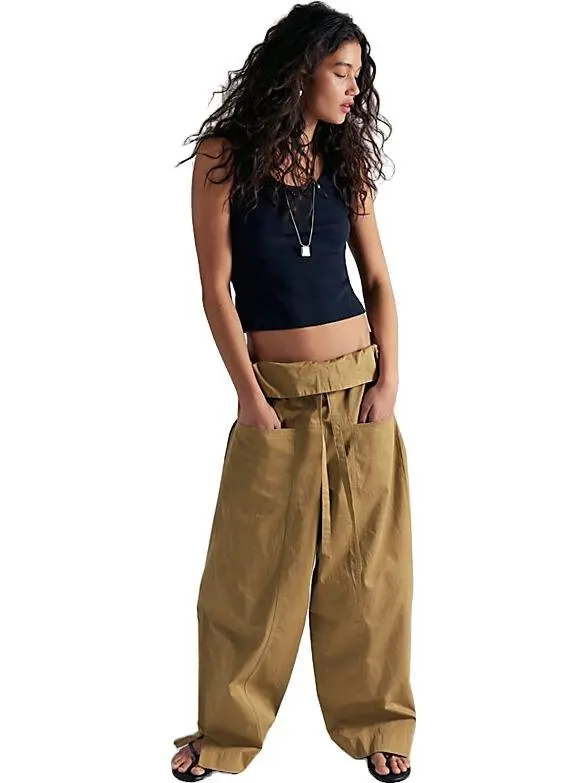 Free People Fisherman Drawcord Pull-on Pants - Dill Seed