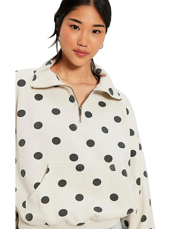 Free People Polka Dot Half Zip Sweatshirt - Tea Combo