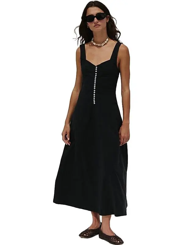 Free People Holland Stretch Linen Midi Dress - Black