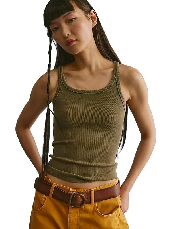 Free People We The Free Ribbed Scoop Neck Tank - Summer Pine