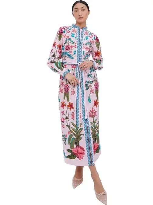 RAISHMA Floral Print Midi Shirt Dress - Pink