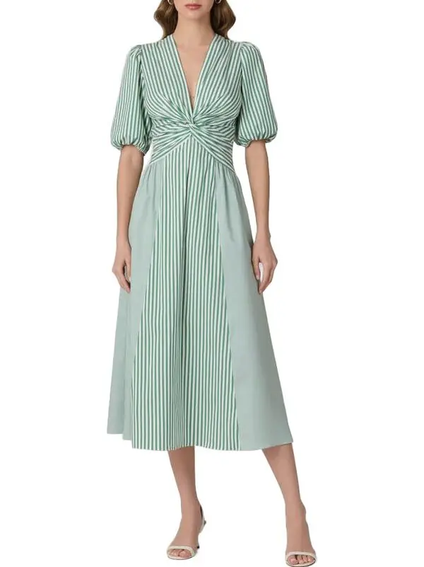 Shoshanna Margaret Pinstripe Midi Dress - Pistachio