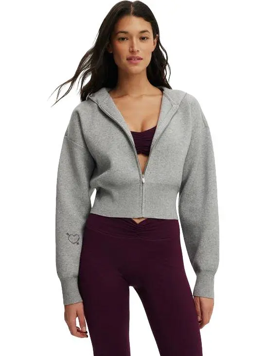 Cotton:on Active Knit Cropped Zip Through - Light Grey Marle
